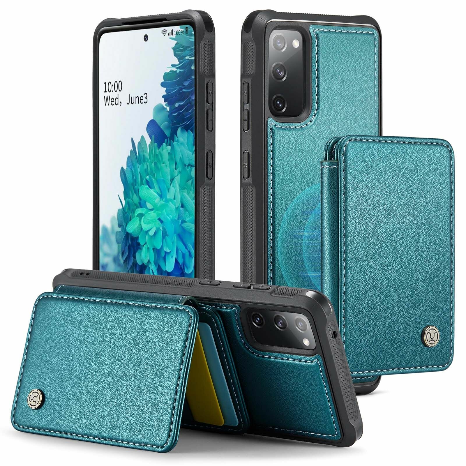 Jeehood Кожаный Чехол Для Samsung Galaxy S20 FE (Самсунг Галакси С20 ФЕ, S20FE) MagSafe Совместимый , Магнитный, Кошелек Картхолдер, Поддержка Беспроводной Зарядки, Противоударный