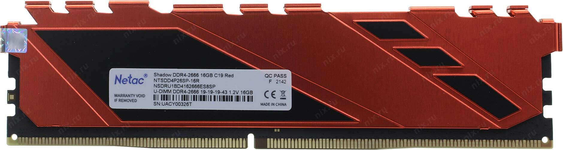 Память DDR4 8GB 2666MHz Netac NTSDD4P26SP-08Y Shadow RTL Gaming PC4-21300 CL19 DIMM 288-pin 1.2В с р