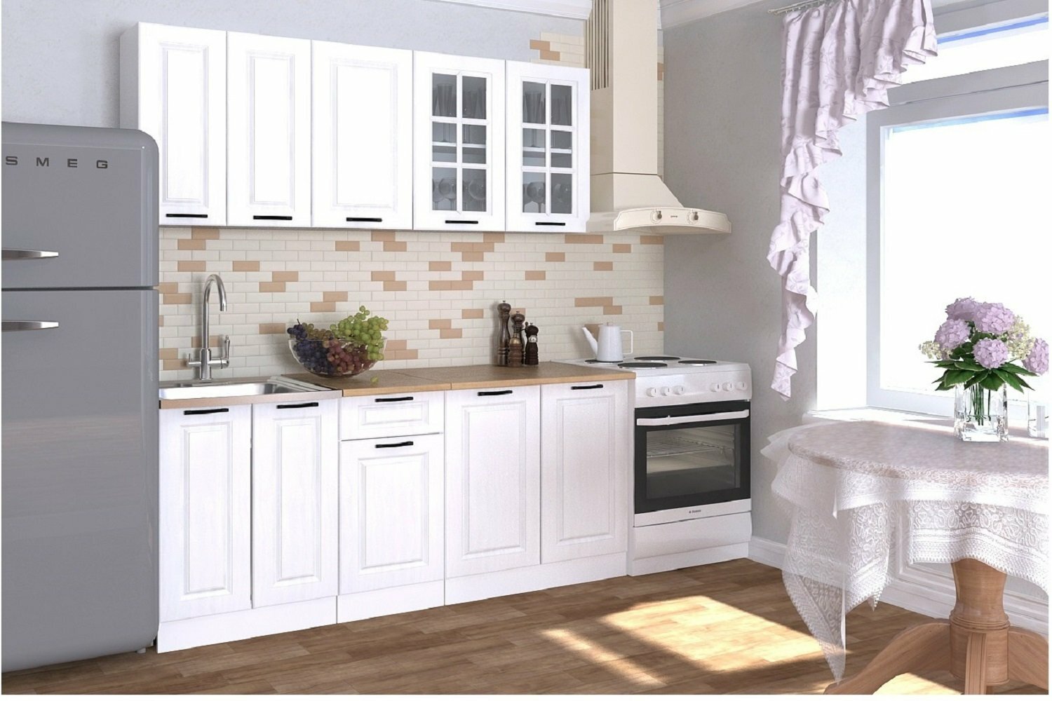 Кухонный гарнитур Белый Вегас, длина 1800 мм, фасад МДФ, столешница Бунратти