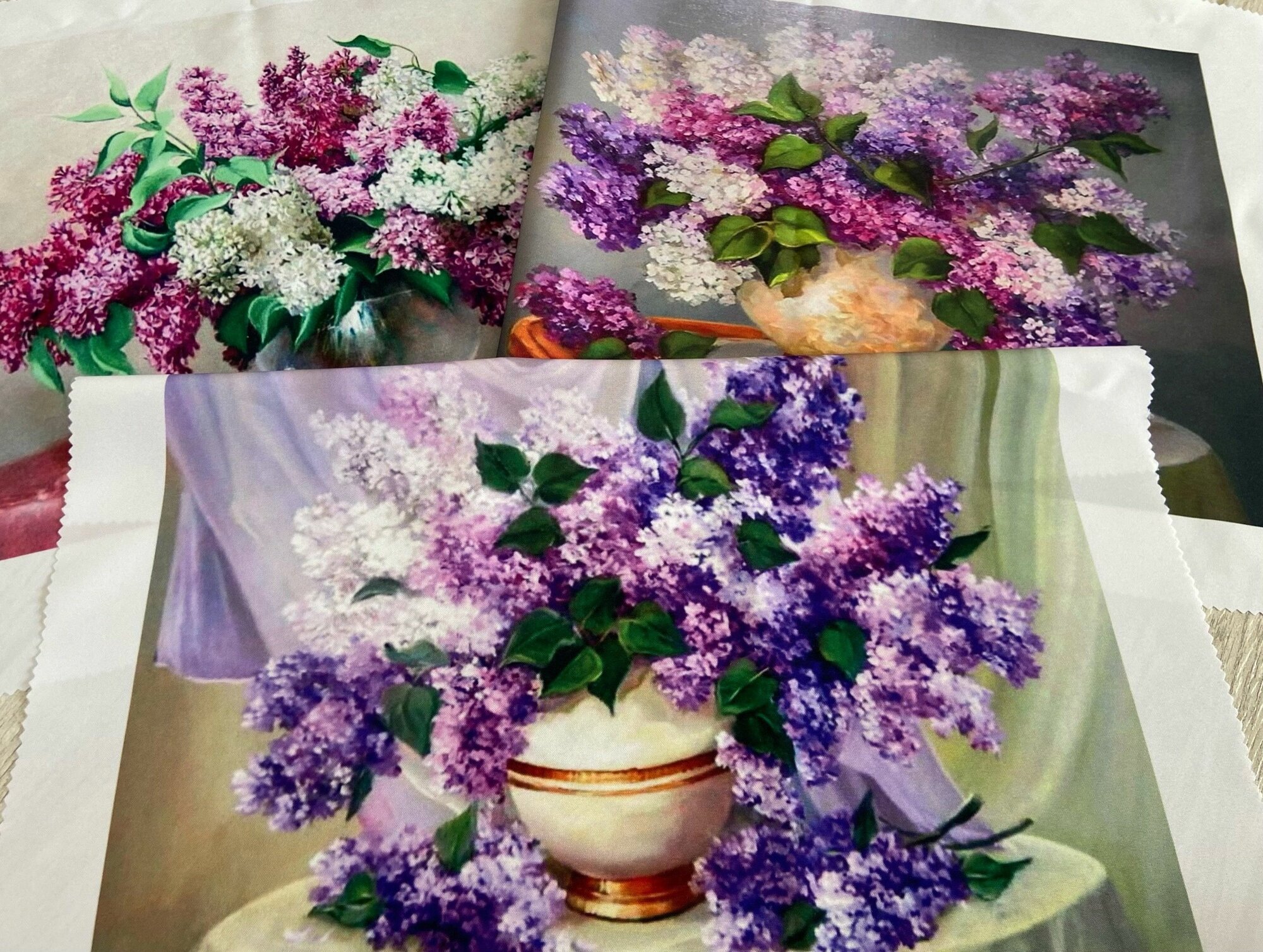 Набор Принтов на габардине для вышивки лентами "Сирень -1" Принты А3-40*30см Комплект из 3 штук