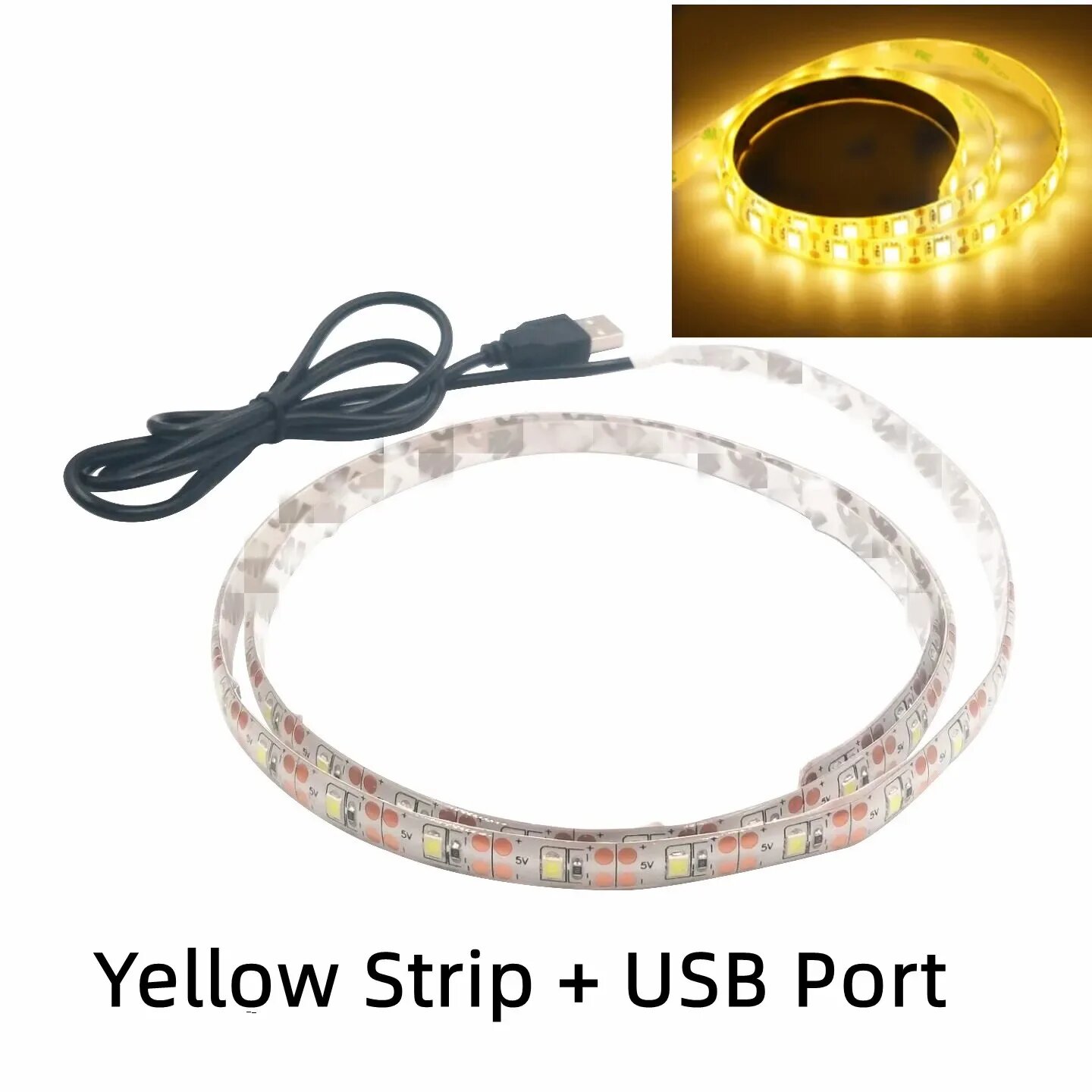 Желтая светодиодная лента с USB, 1 Meter
