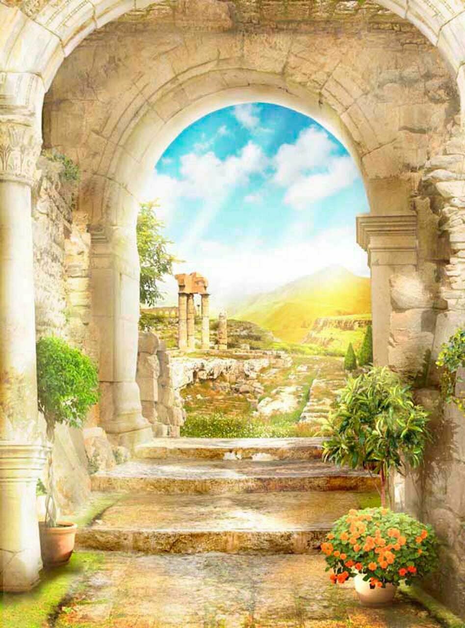 Фотообои Арка с выходом на старинные архитектурные сооружения 11-054-S-Флекс 270 x 200 см (ВхШ) Бесшовные, флизелиновые, влагостойкие обои MasterFresok