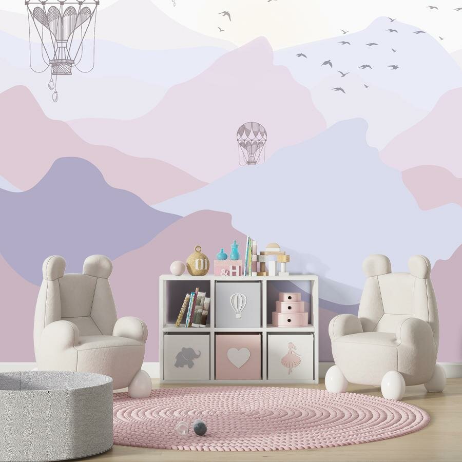 Фотообои Горы фиолетовые и шар 14-650-L-Песок 270 x 400 см (ВхШ) Метровые, флизелиновые, влагостойкие обои MasterFresok