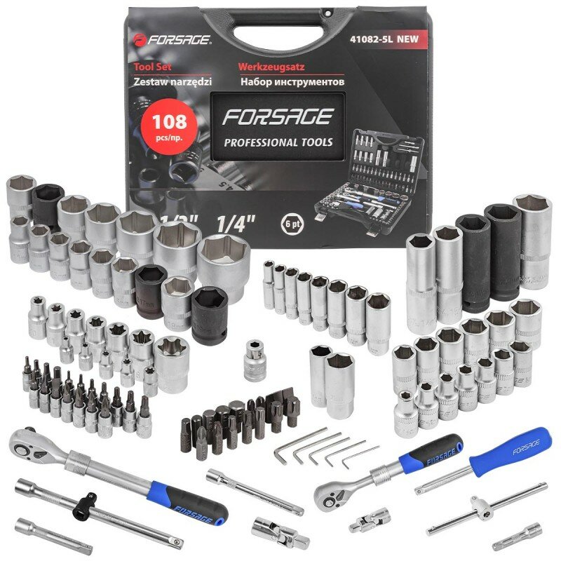Набор инструментов с телескопическими трещотками 108 предметов Forsage