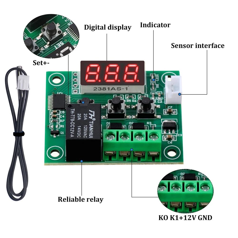 W1209 Синий/Красный DC 12 В Модуль контроллера холодной/горячей температуры Переключатель контроля температуры Red