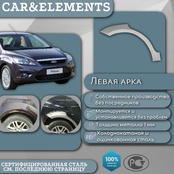 Левая арка для автомобиля Ford Focus 2 (Форд Фокус 2 Седан ) Холоднокатаная сталь 1 мм