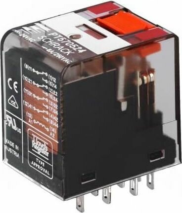 Реле TE Connectivity PT570524 Реле: электромагнитное 4PDT Uобмотки: 24ВAC 6A/250ВAC 6A/30ВDC 1шт