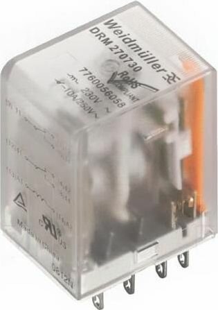 Реле WEIDMULLER DRM570730LT Реле: электромагнитное 4PDT Uобмотки: 230ВAC 5A/250ВAC 5А IP20 1шт