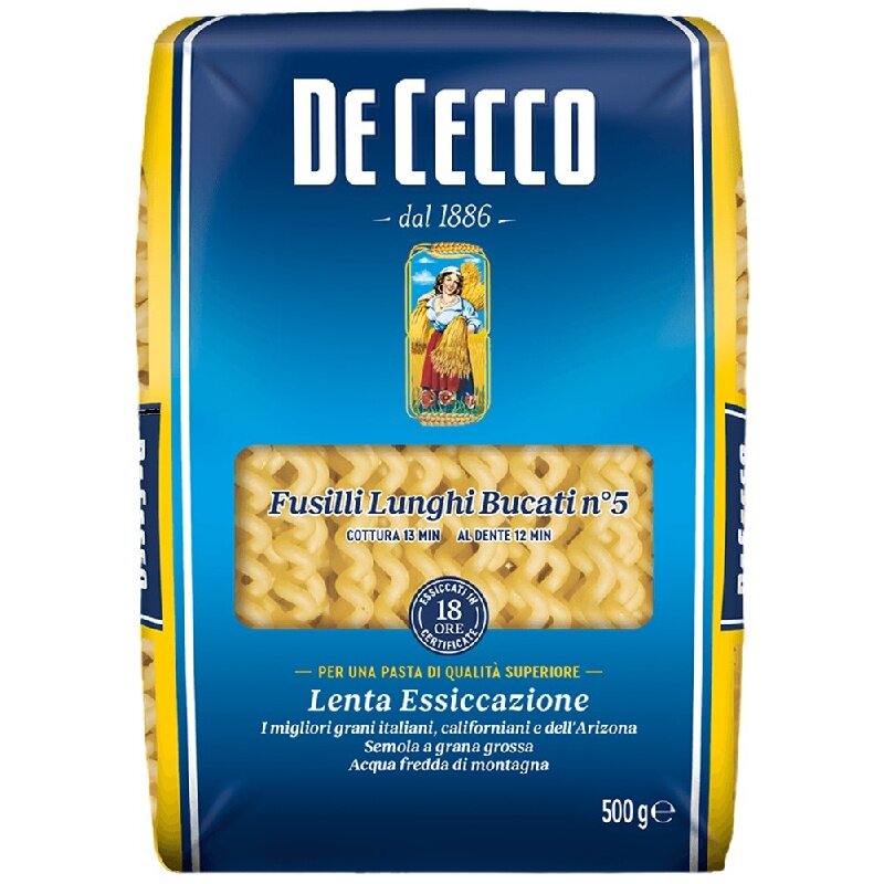Макаронные изделия DE CECCO №5 Fusilli lunghi bucati (Фузилли лунги букати) 500г