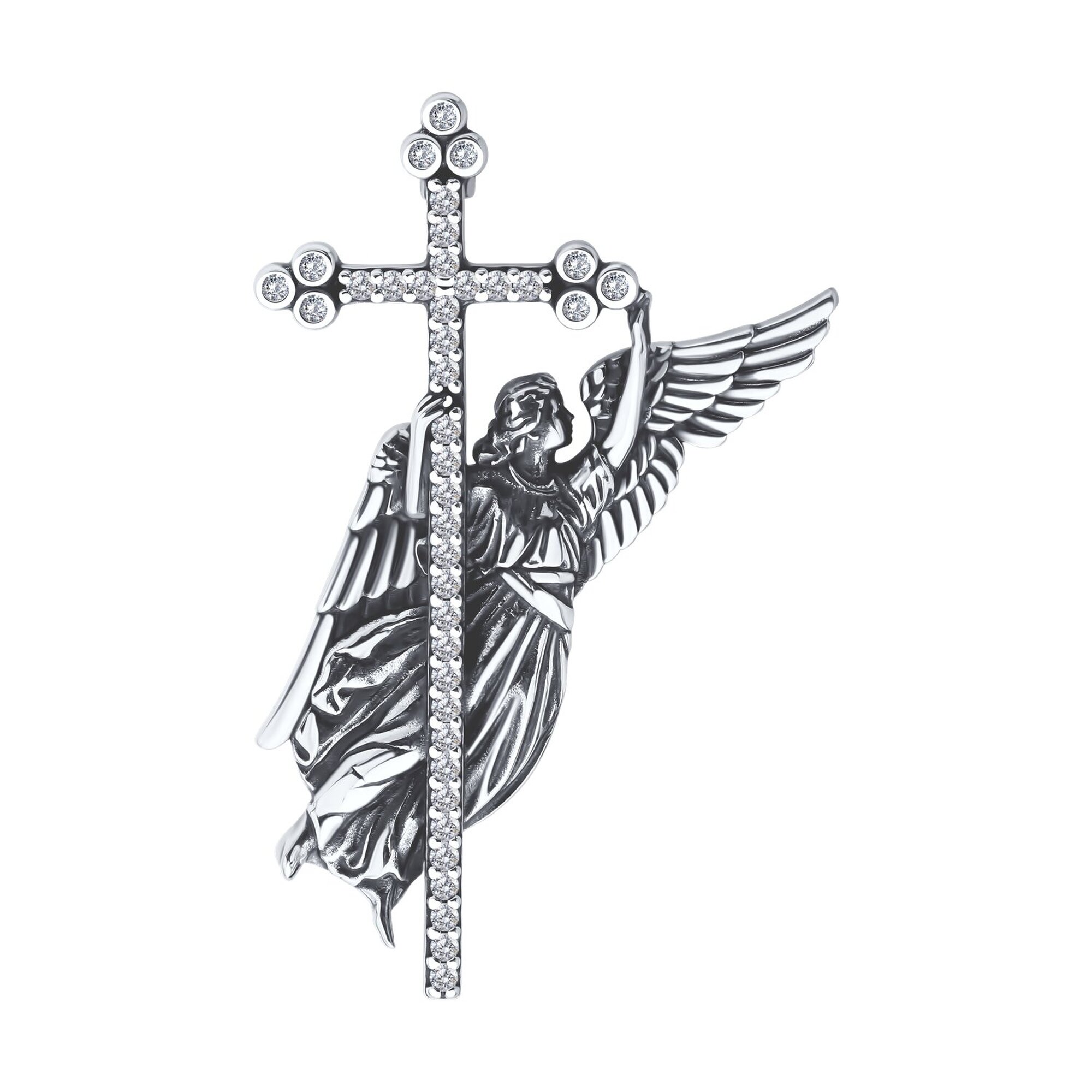 Брошь, серебро, 925 проба, чернение, фианит