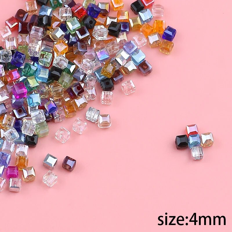 Квадратные хрустальные бусины YHBZRET 4 мм 100 шт Mixed color