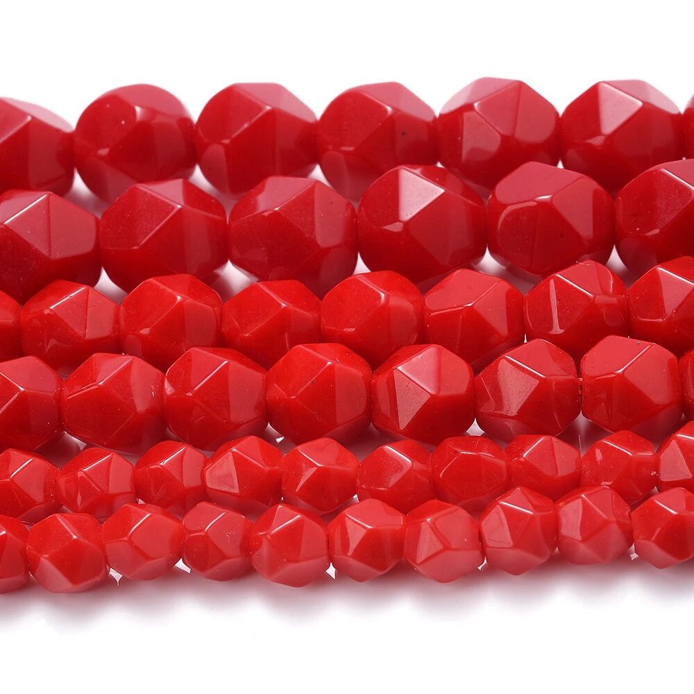 Алмазные граненые бусины из турмалина 6-10 мм Красный, 8mm approx 45 beads, Red Coral