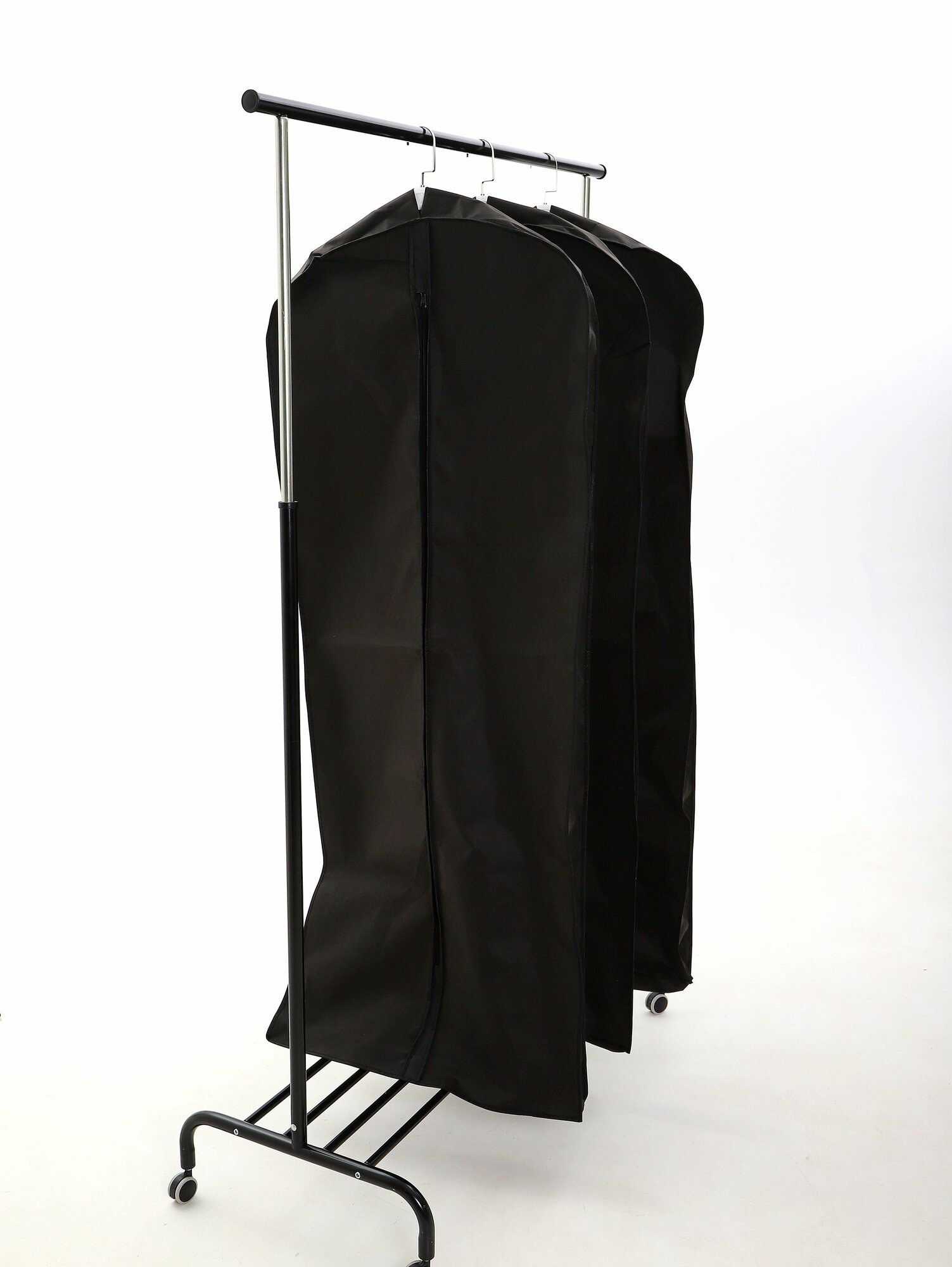 Чехол для одежды 150*60*10 см на молнии спанбонд черный набор 3 штуки