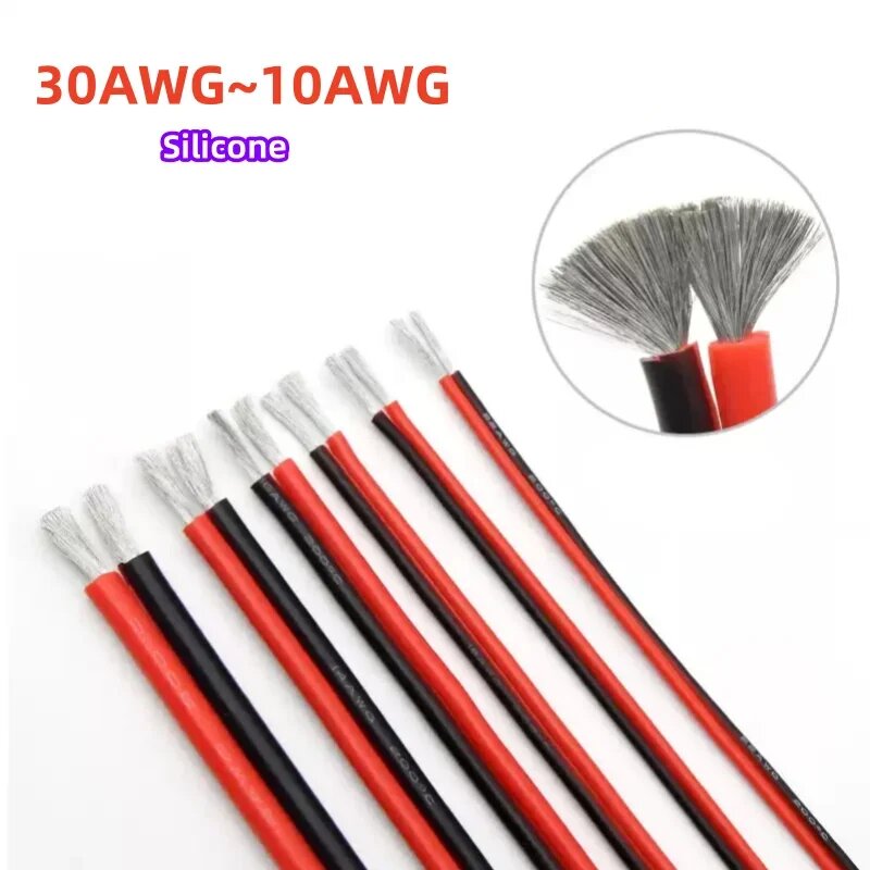 Красный и черный силиконовый удлинитель 30awg-10awg 14AWGx2P