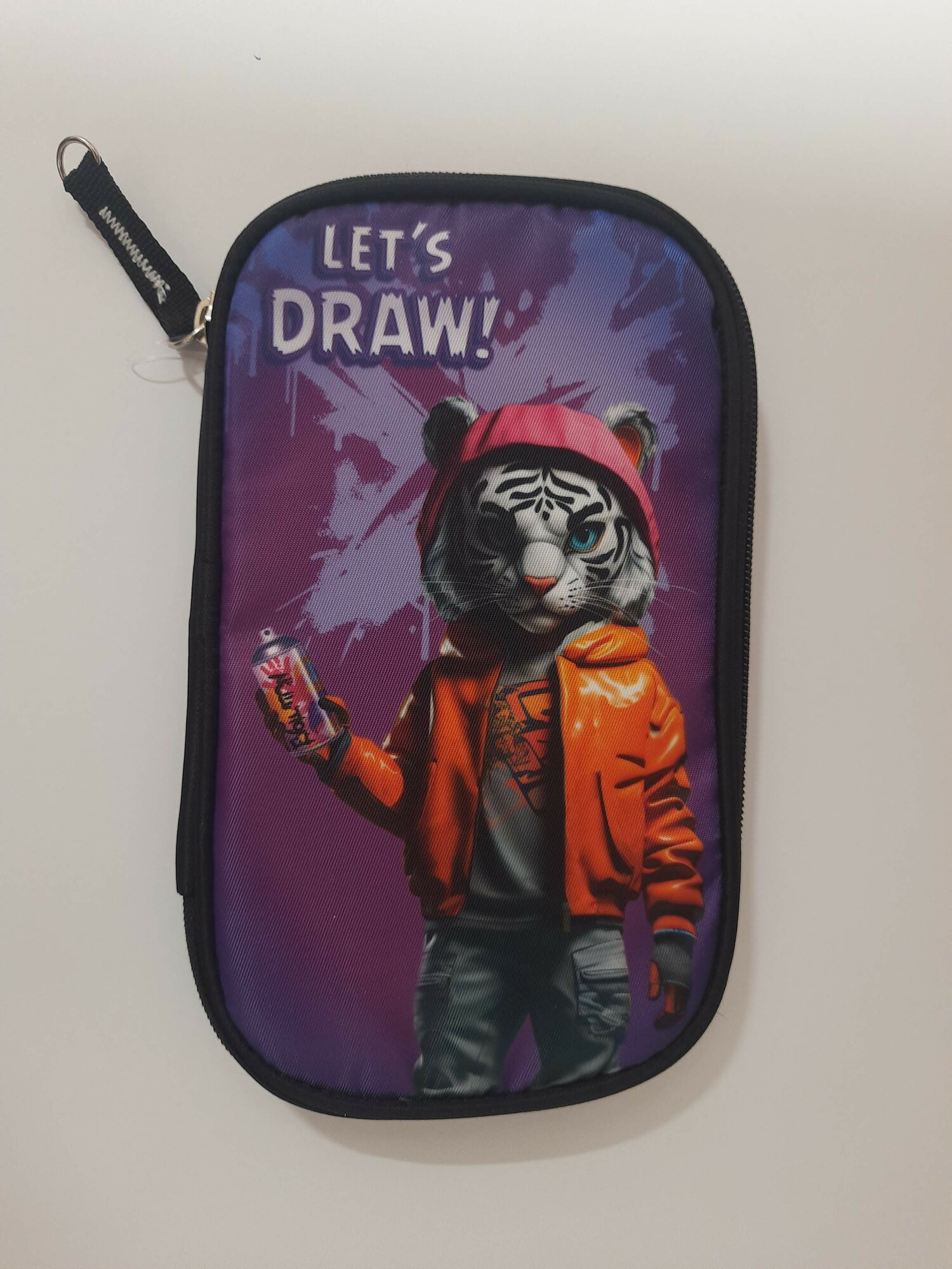 Пенал школьный белый тигр 13,3х21х2,5 см, полиэстер, молния/65504