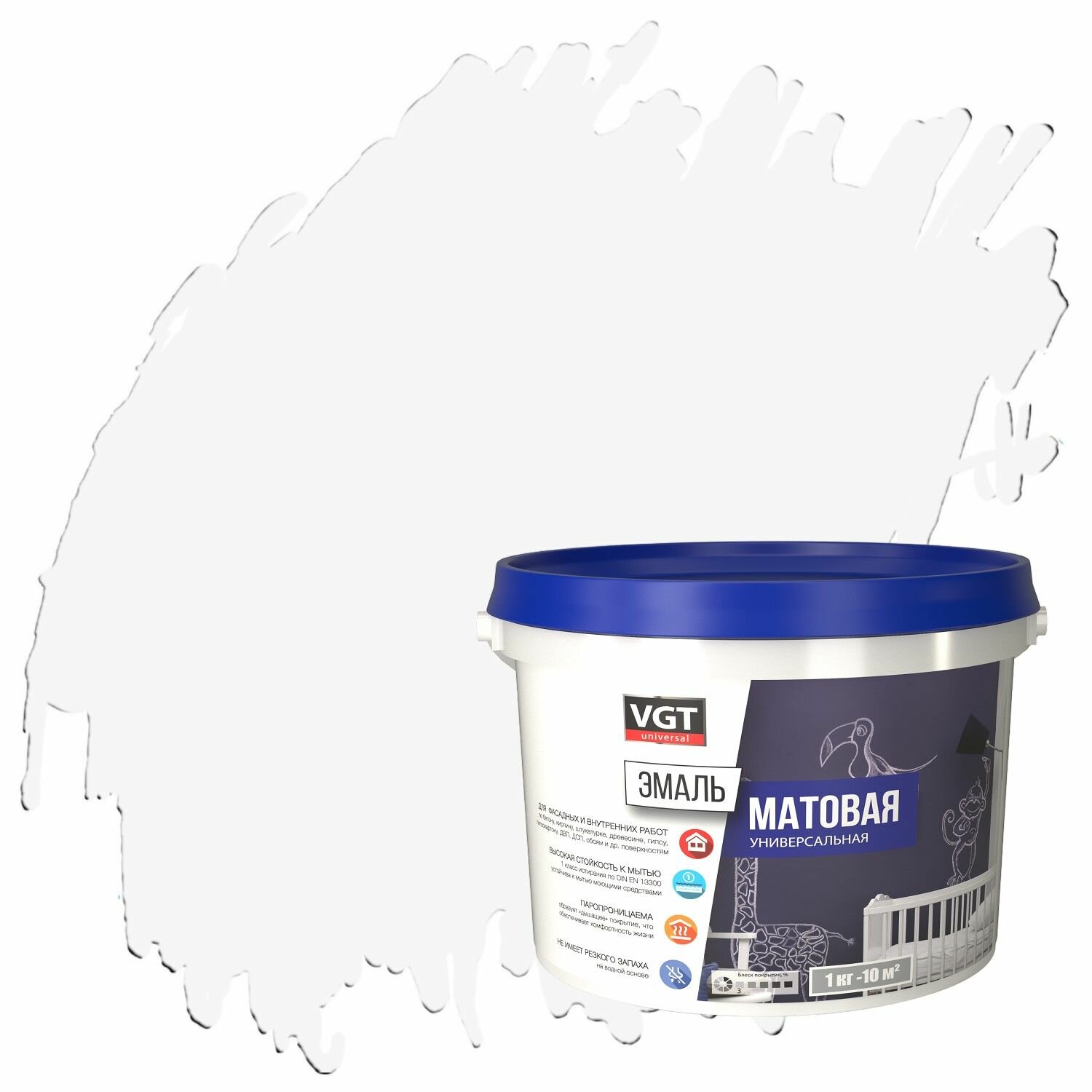 Эмаль универсальная матовая ВД-АК-1179 VGT (3кг) супербелый, база А