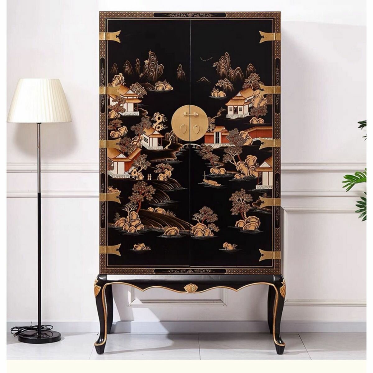 Аутентичный китайский комод Chin с росписью (стиль 2 черный 106*55*190см)