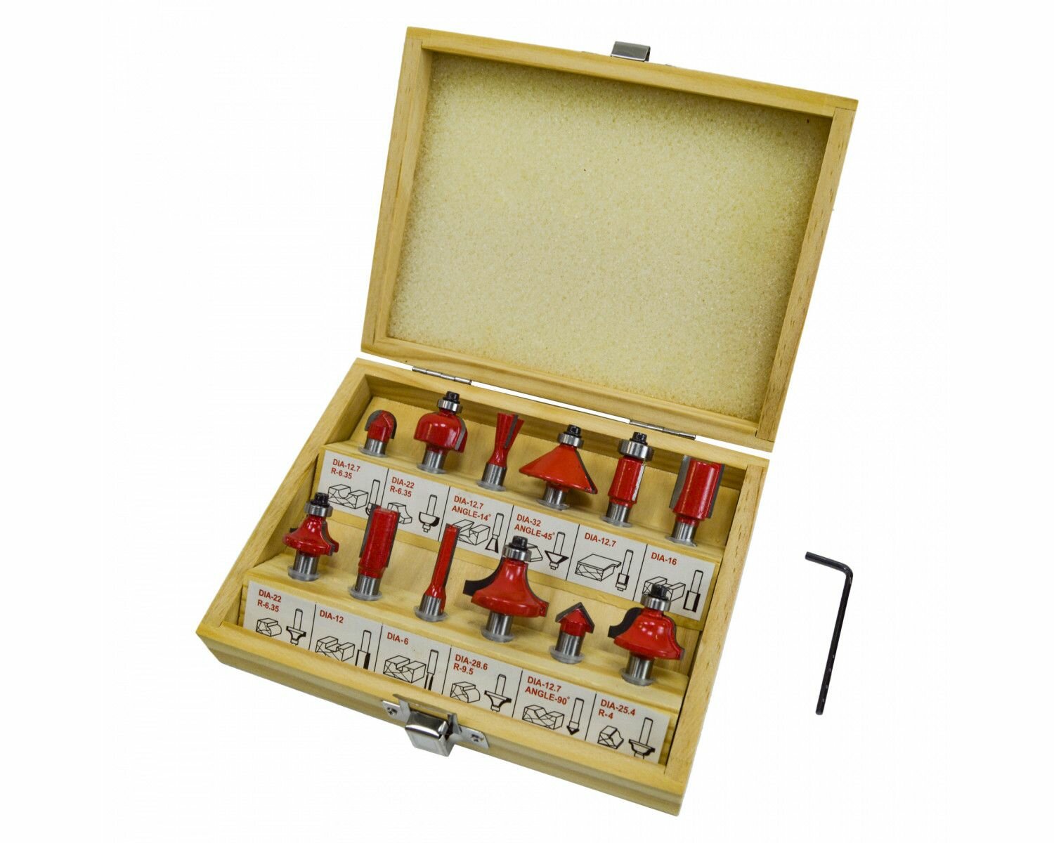 Набор фрез BRAIT BRB12A по дереву 12шт, хвостовик 8мм, деревянный футляр