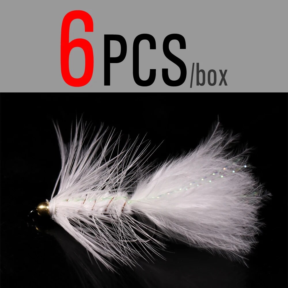 Мушки для рыбалки Woolly Bugger, 6 шт, Белый, Hook Size 8