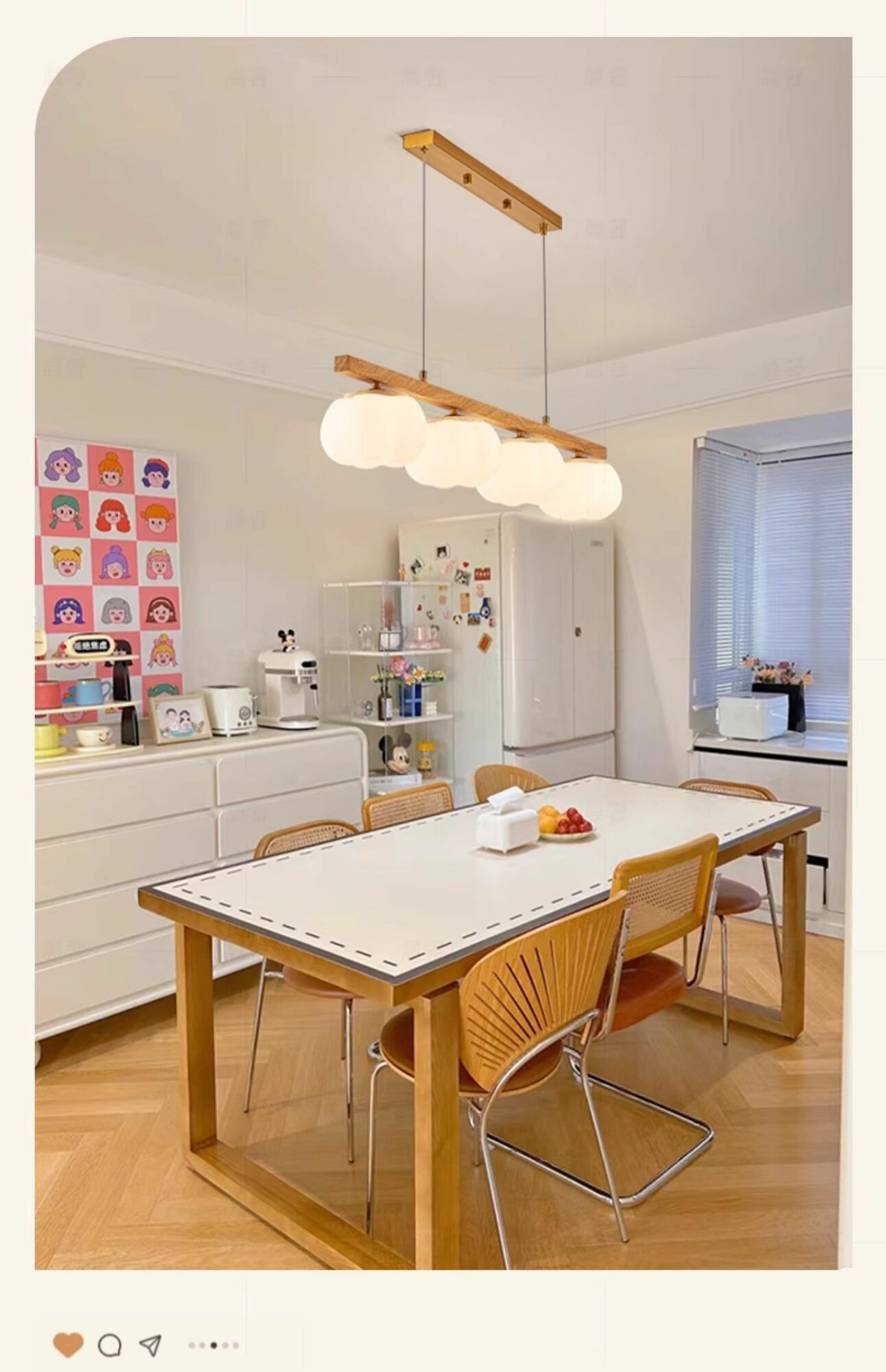 Потолочный подвесной светильник DD14-C4 Cassina для кухни/гостиной белый+Золото + дерево 980*180MM G9*4 28W