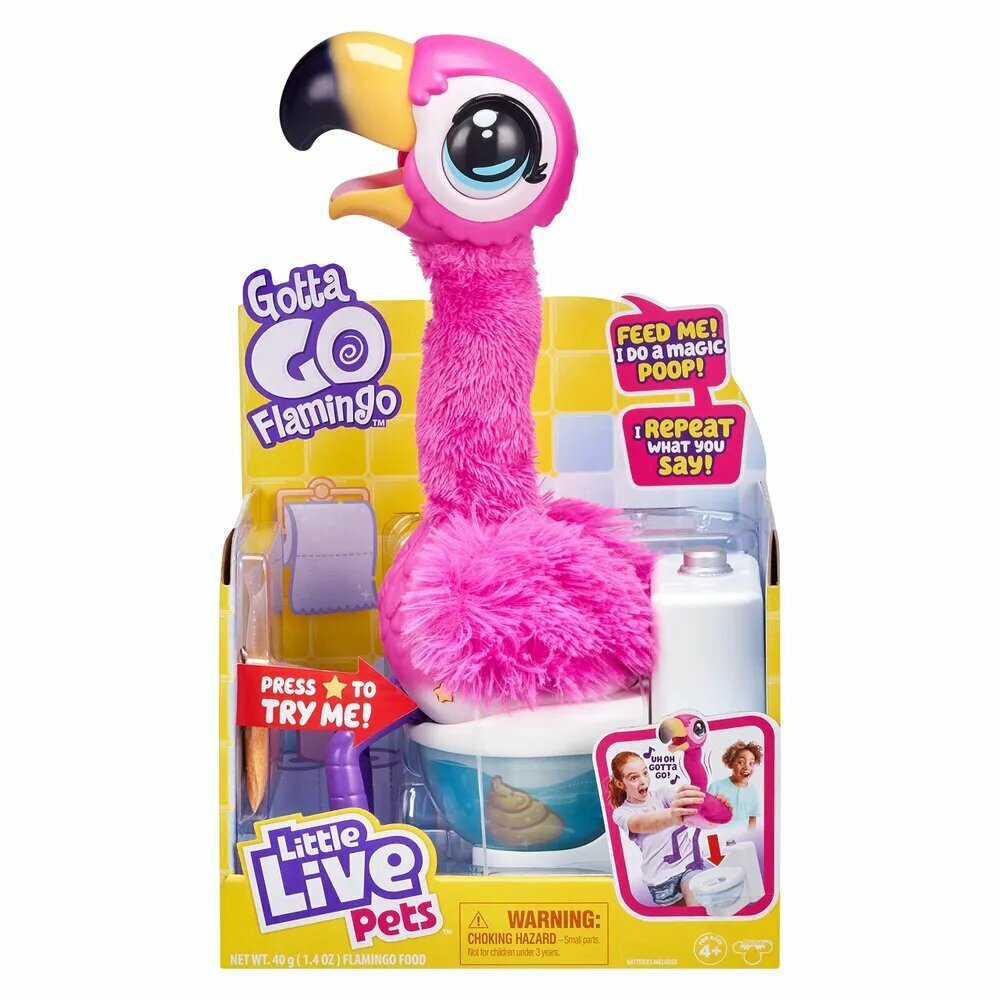 Little Live Pets Gotta Go Flamingo, Interactive Plush Toy, Который ест, поет, извивается, какает и разговаривает, Электронная интерактивная плюшевая игрушка для домашних животных