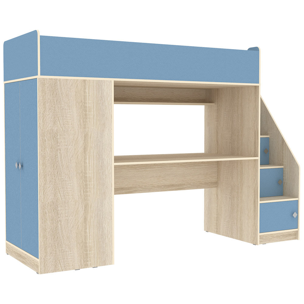 Кровать чердак Л-Ф606.3 75х190 Дуб Сонома Светло Синий/Голубой
