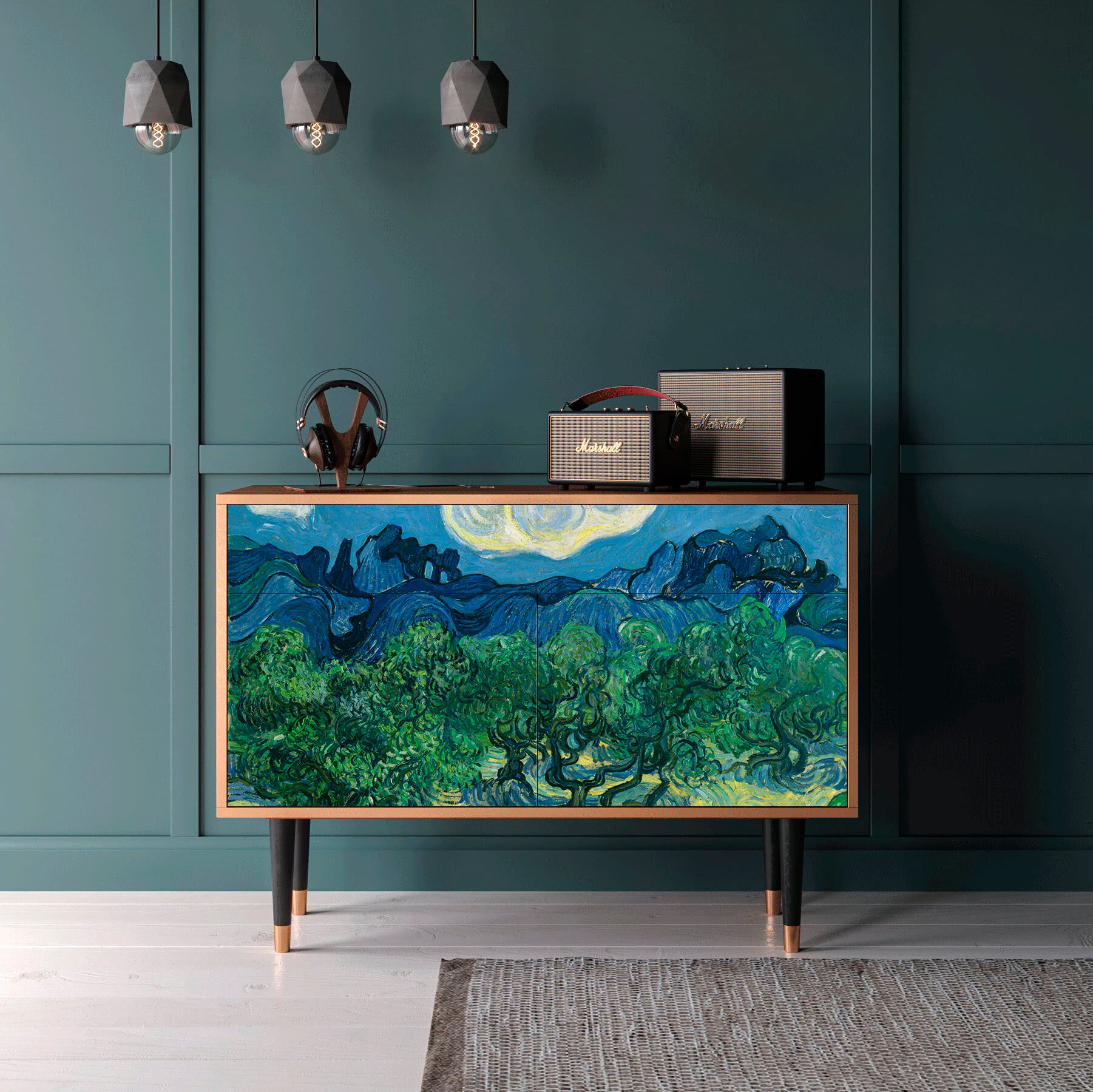Комод - STORYZ - BS4 The Oil Trees by Van Gogh, Размер - 115 x 85 x 48 см, Цвет корпуса - Орех