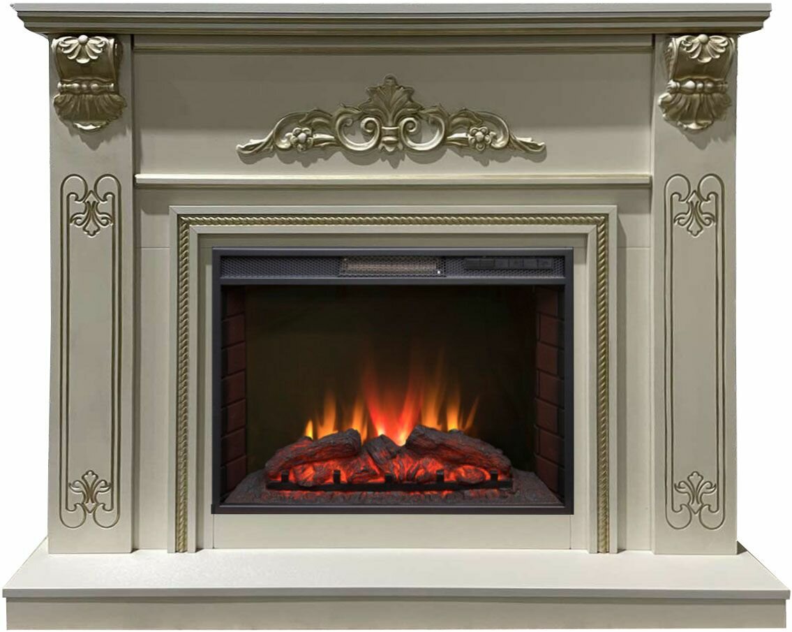 Камин электрический лидеркамин Византия SLG (c патиной золото) с очагом Sparta 25,5 LED (электрокамин)