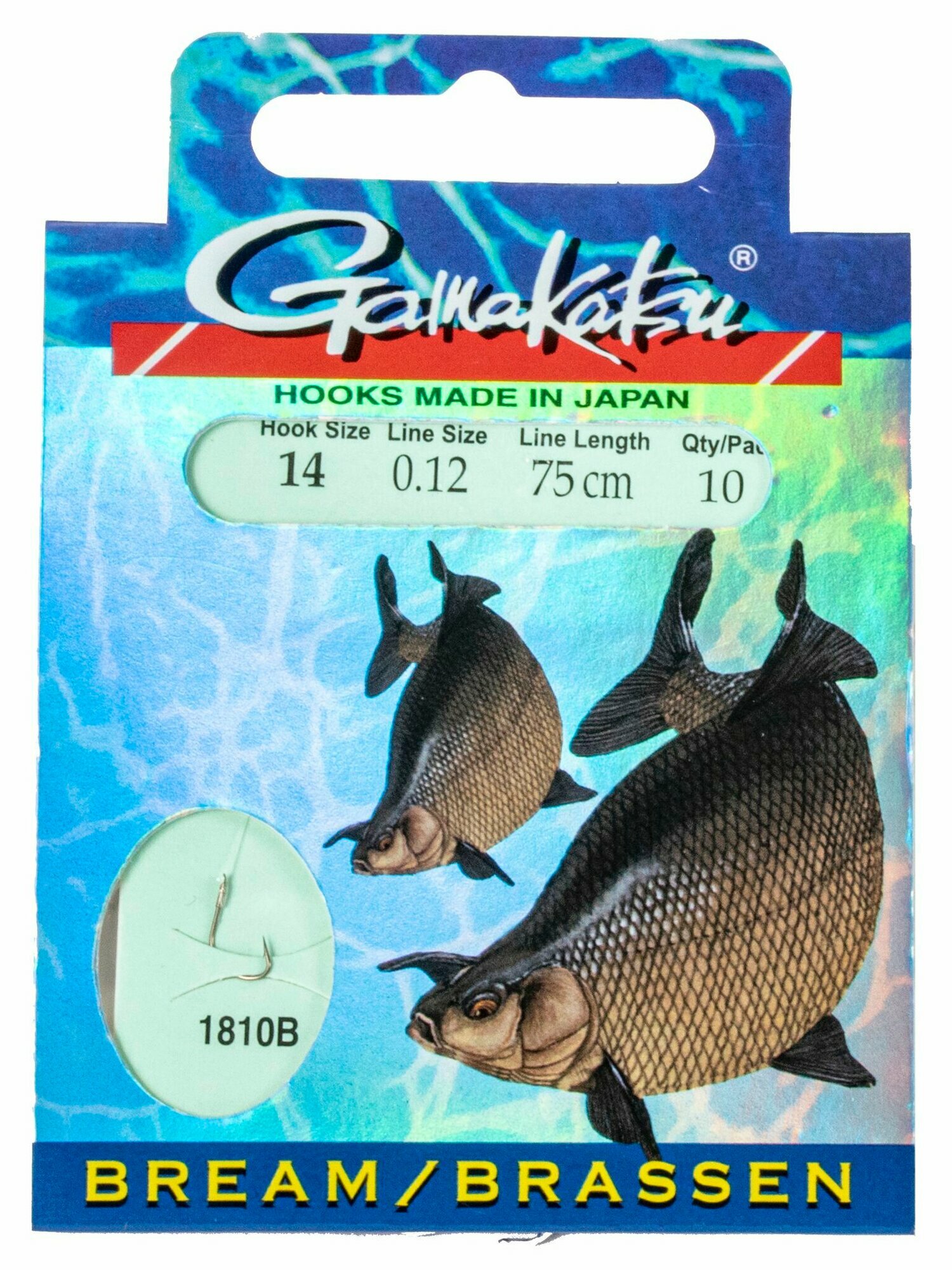 Крючки для рыбалки с поводком металлические набор на щуку и сома, Gamakatsu Booklet BR. FEEDER 1810B разм. 14-0.12мм 75см 10шт, снасти карповые летние Япония