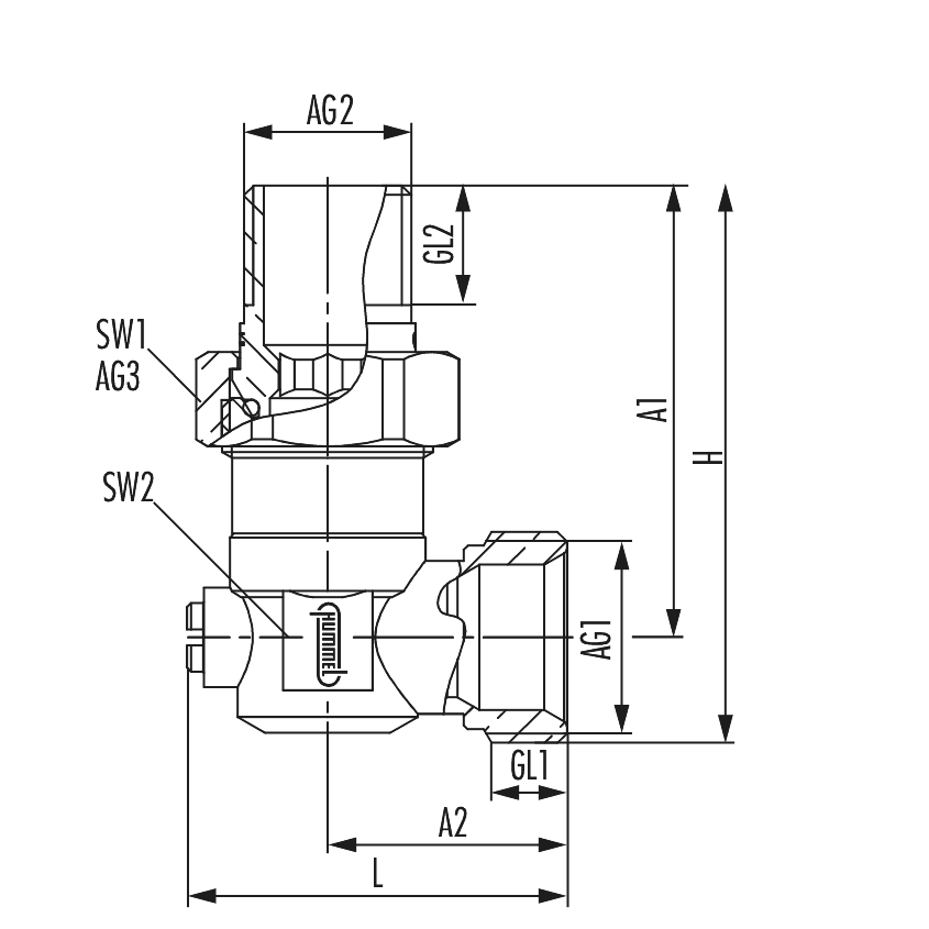 Вентиль Hummel, угловой, евроконус, 3/4"-1/2", никелированный, с шаровым краном