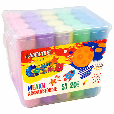Мел для асфальта deVente "Cosmo", цветной, 5 цветов, в ведре, 20 шт.