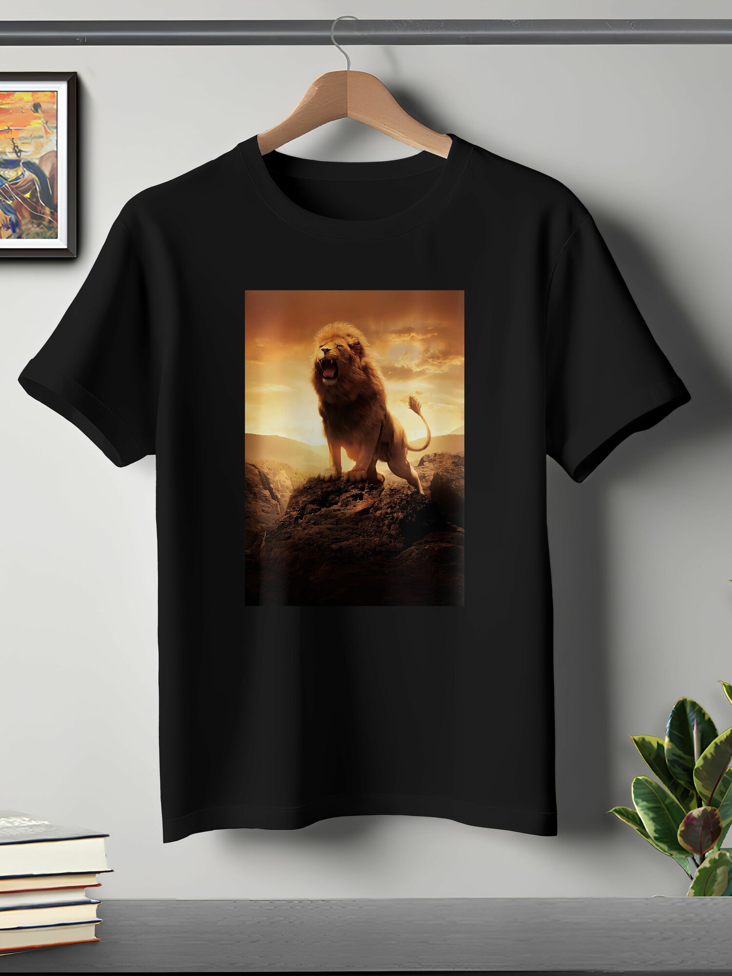 Футболка  Детская ONEQ 164 (14-15) размер с принтом Лев, черная