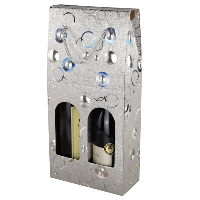 Подарочный пакет-коробка для бутылок Барнелли 38*19 см серебряный, Due Esse Christmas, XNA23006561