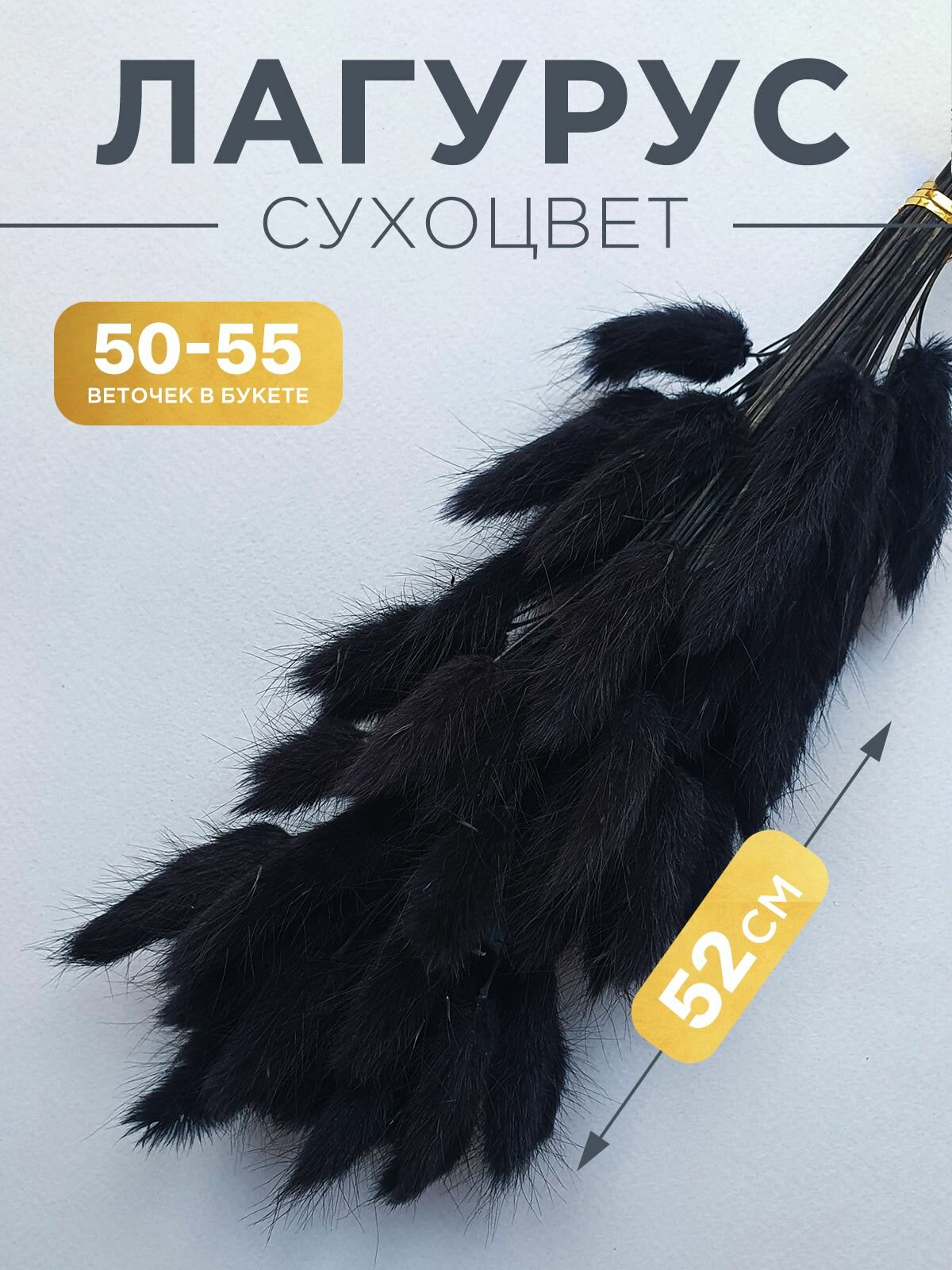Сухоцветы MC Лагурус черный, 55 см, 55шт