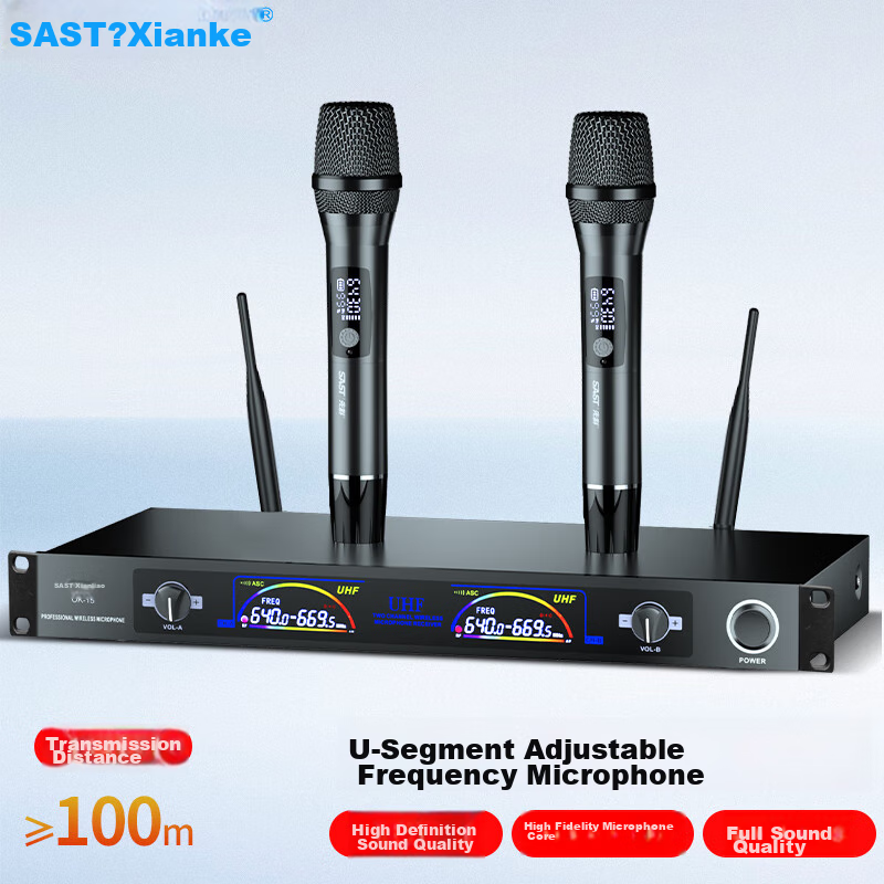 SAST OK-15 Wireless Microphone System, Dual-Channel, UHF Wireless Microphone, Professional Karaoke Microphone, Conference Host Microphone, Professional Home KTV Microphone