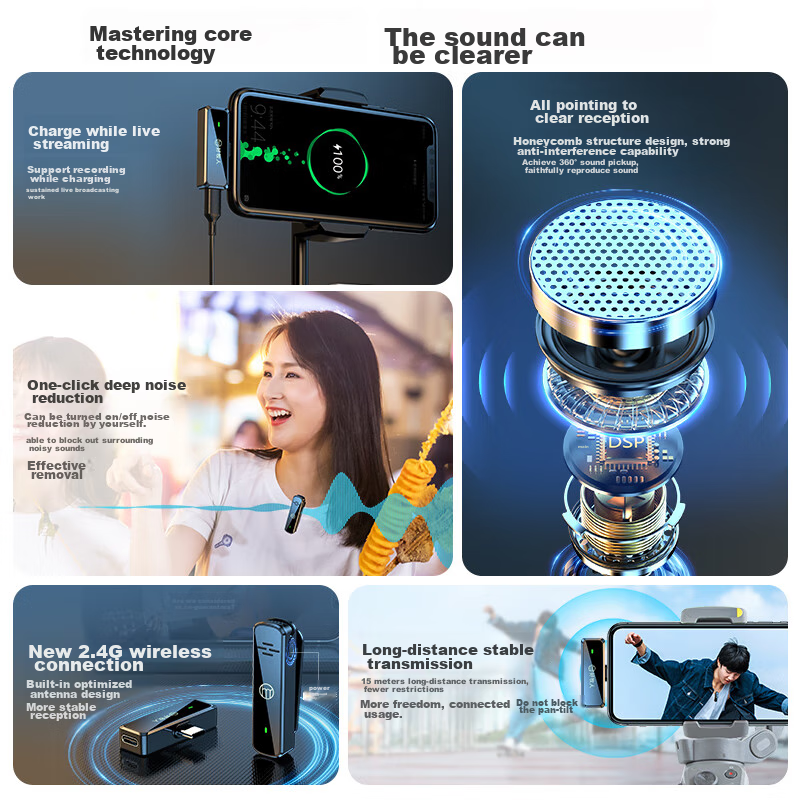 Good Shepherd V1 Wireless Lavalier Microphone, Small Bee Audio Pickup, Outdoor Professional Noise Reduction, for Interviews, Video Recording, TikTok Live Streaming, Recording, Live Broadcast Equipment, Mobile Phone Microphone, One-To