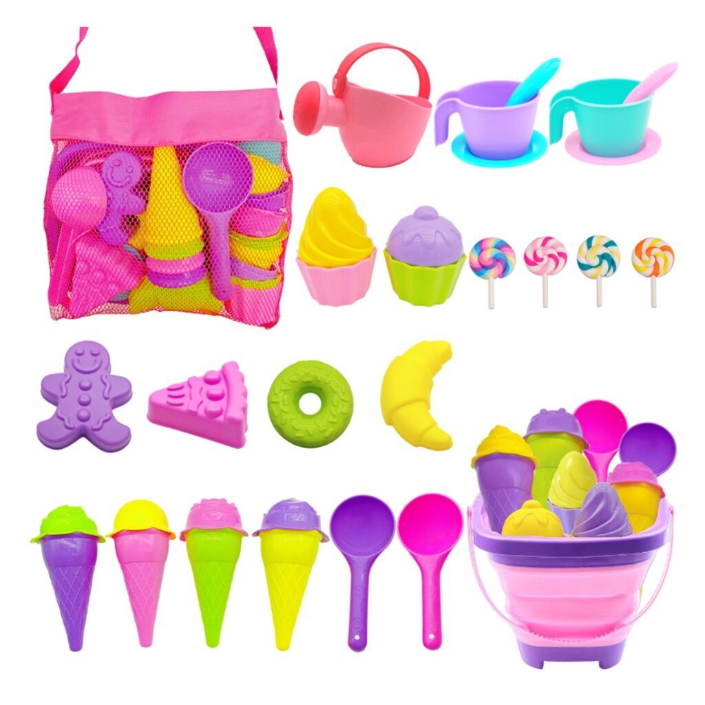 Набор детских песочных игрушек для песочницы со складным ведерком и забавной формой для пляжа и сада на заднем дворе с дорожной сумкой
