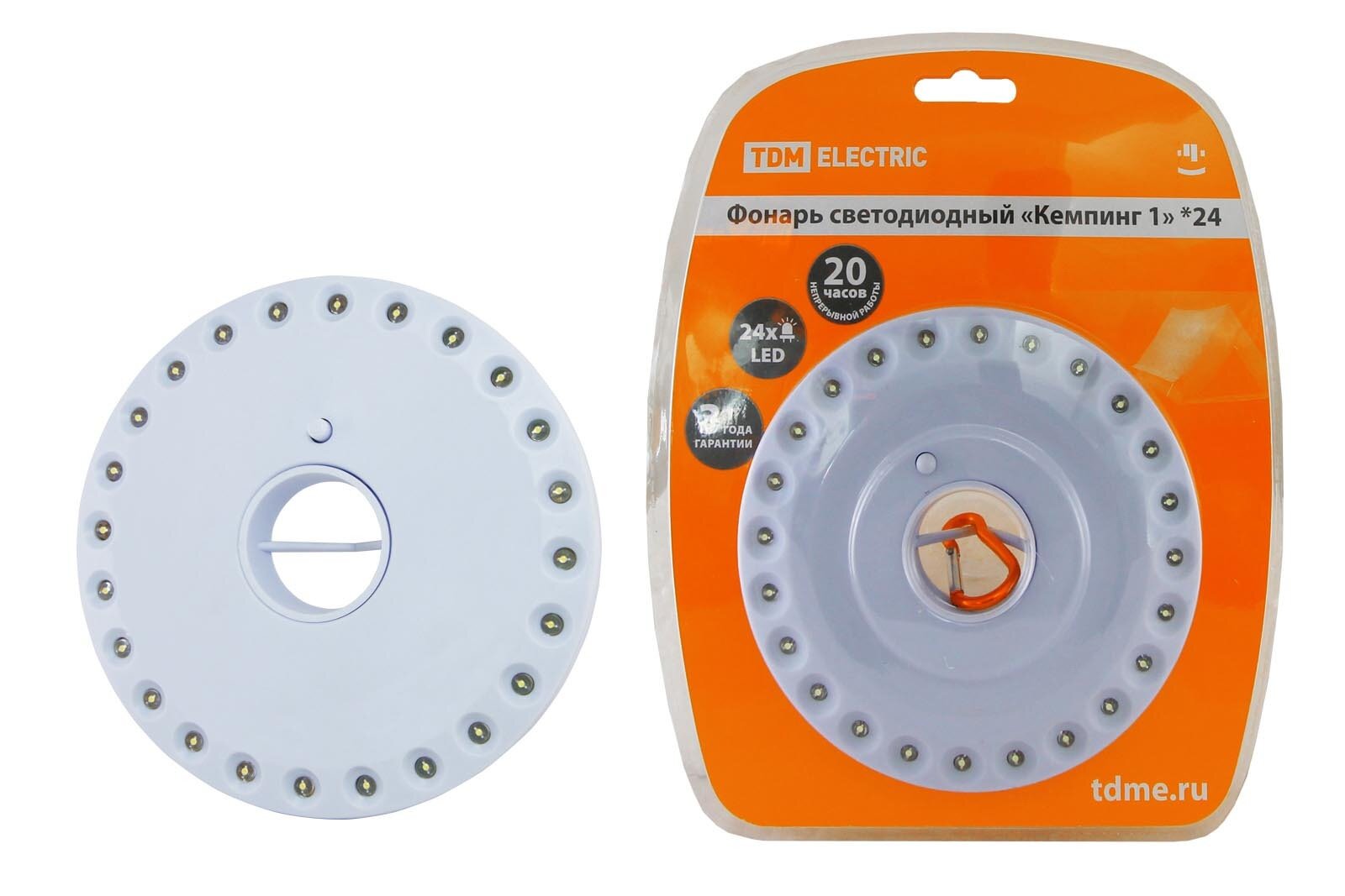 Фонарь светодиодный "Кемпинг 1*24", подвес/магниты, 24 светодиода 72 лм/Вт, бат. 4*АА TDM Electric