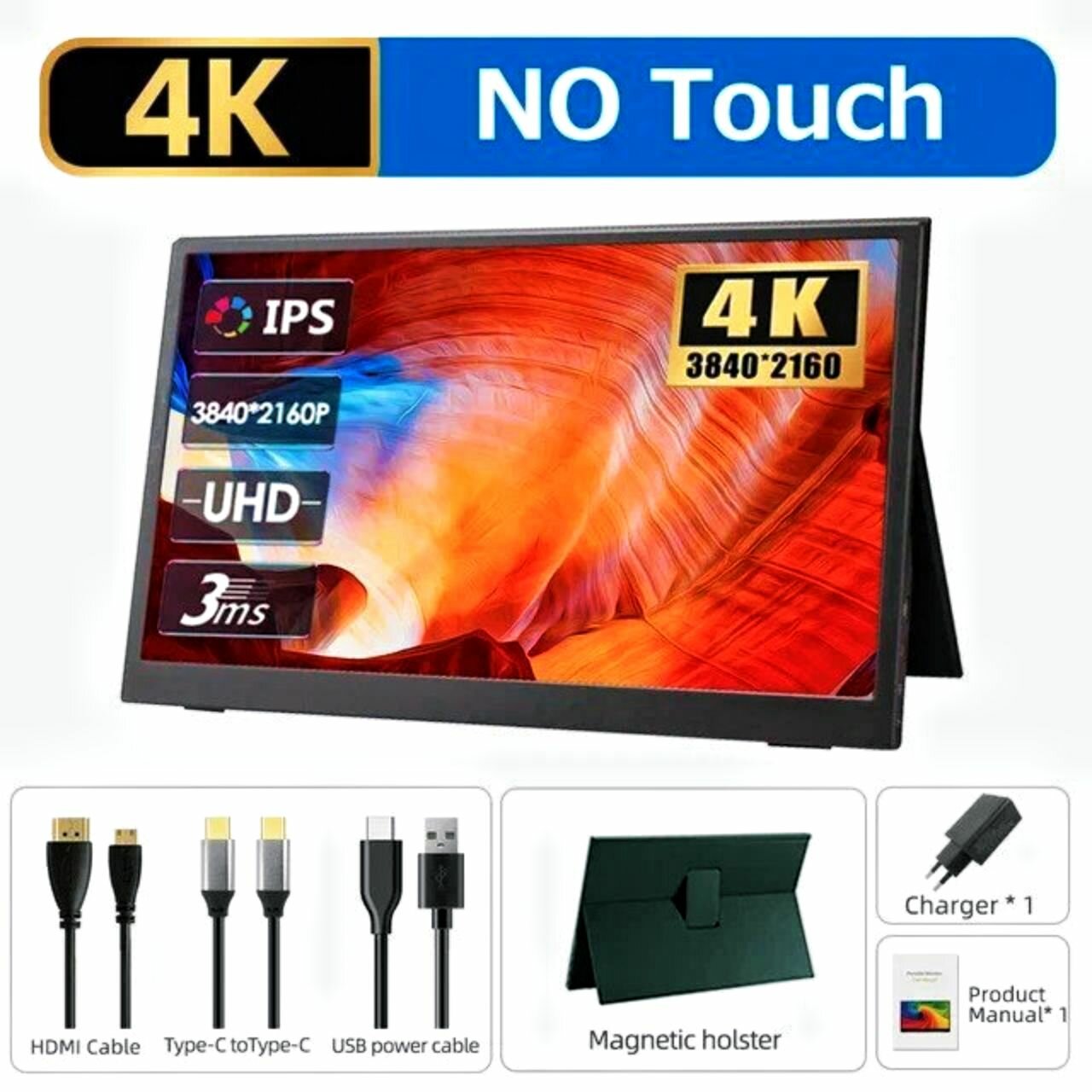 15.6" Портативный монитор Camerios 60Hz 4K (3840х2160), черный