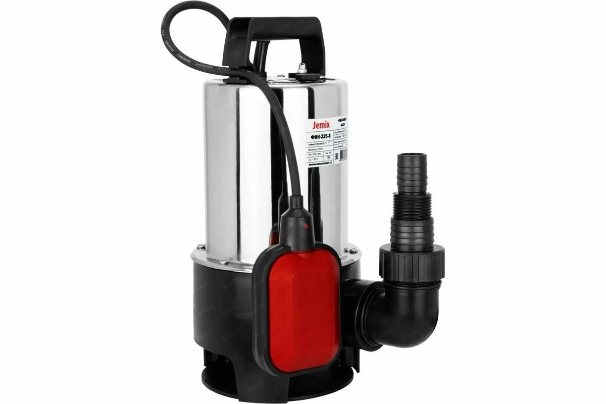 Насос фекальный JEMIX нержавеющая сталь, 0,55КВт, напор 7 м, производительность 10,5 куб. м/час, диаметр всасываемых частиц 35 мм ФНН-175-7