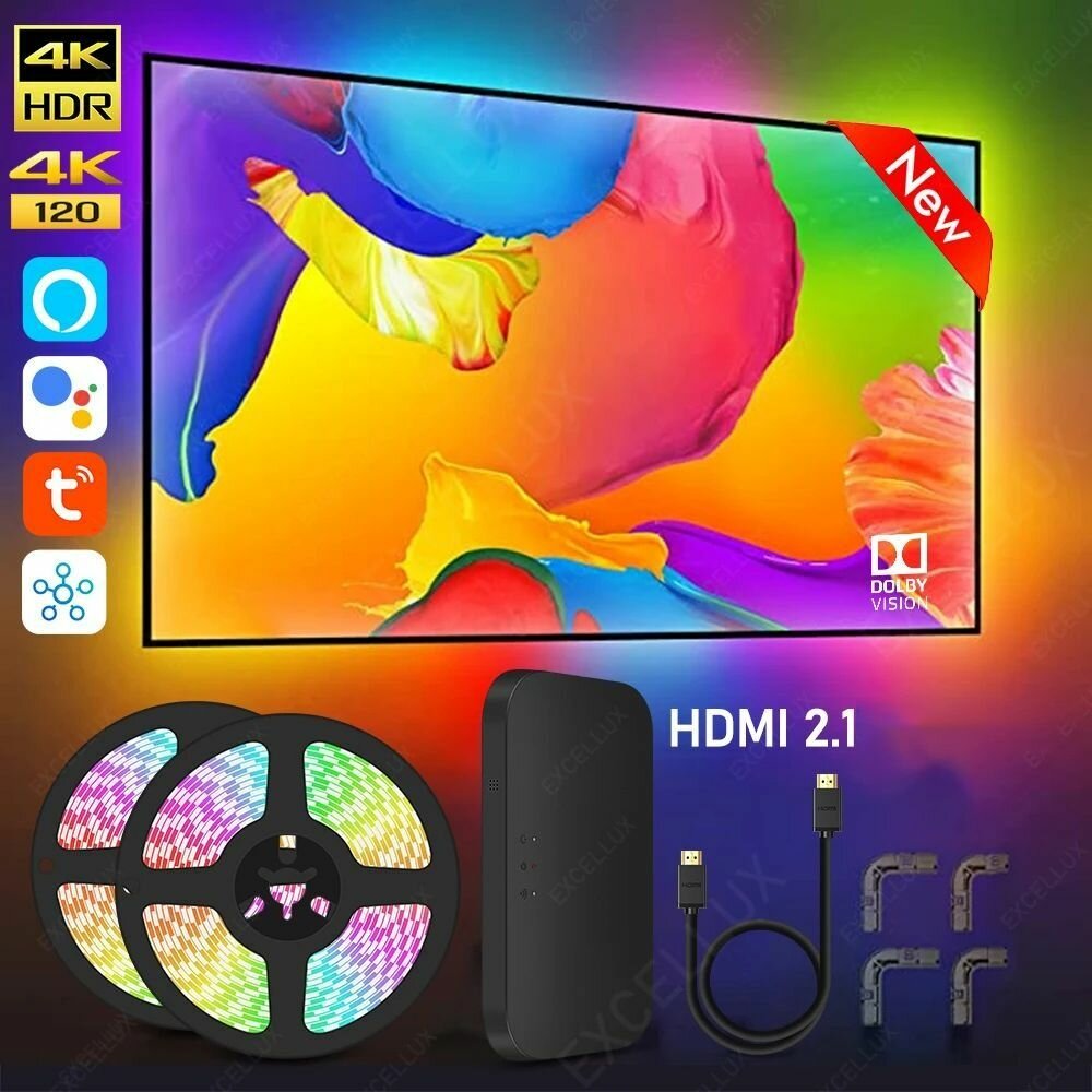 Интеллектуальная среда, светодиодная подсветка телевизора HDMI2.1 RGB LED и блок синхронизации, подходящий для телевизора с диагональю экрана 70-90 дюймов, управление Alexa Google assistant