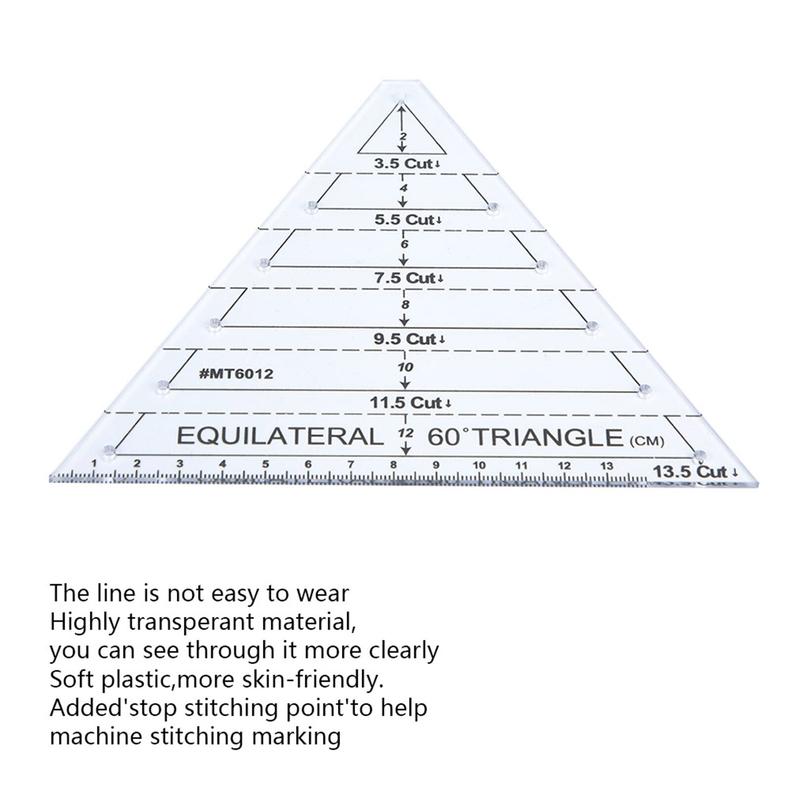 Пластиковая треугольная линейка для ковраррочества, прозрачная, масштаб 0-13.5см, 1 шт.
