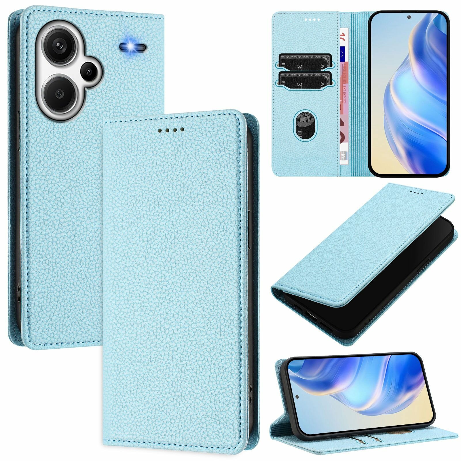 Кожаный книжка чехол для Xiaomi Redmi Note 13 Pro Plus 5G ( Редми Нот 13 Про Плюс 5G ) с визитницей и RFID-блокировкой