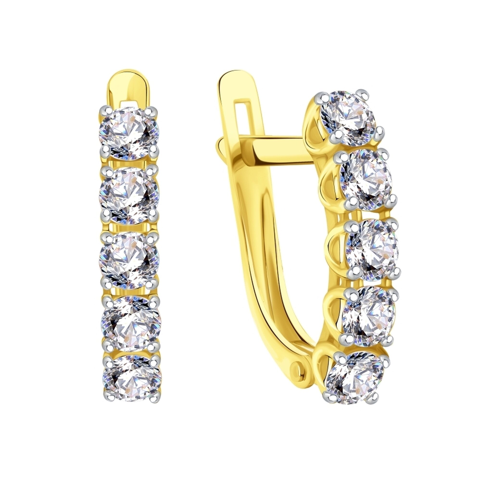 Серьги, желтое золото, 585 проба, фианит