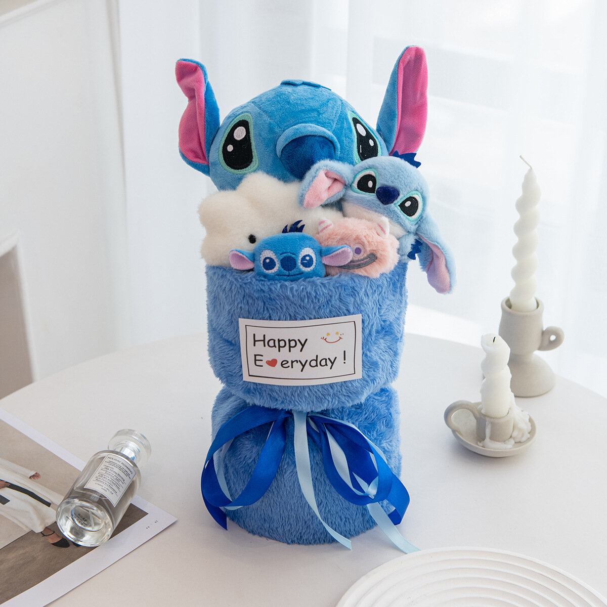 Мягкий букет из игрушек, Стич (Stitch) , синего цвета, 30 см