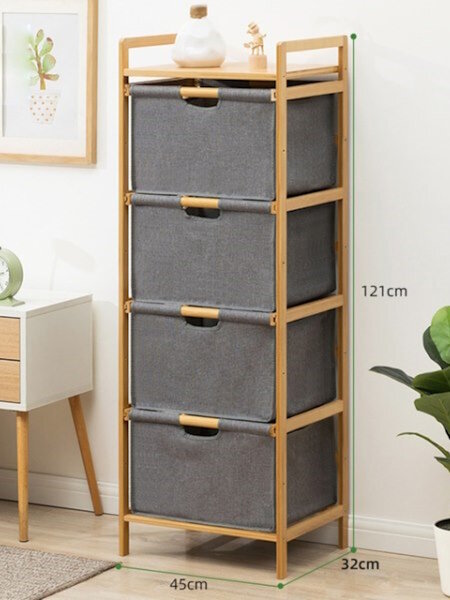 Этажерка бамбуковая с полкой, напольная, 45x32x121 см, для хранения в ванной и спальне, Bambuchka