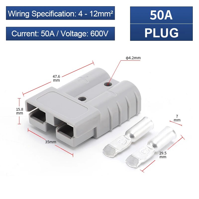 Быстроразъемный разъем питания аккумулятора VaneAims Battery Power Connector 50А 600В Grey Plug Only