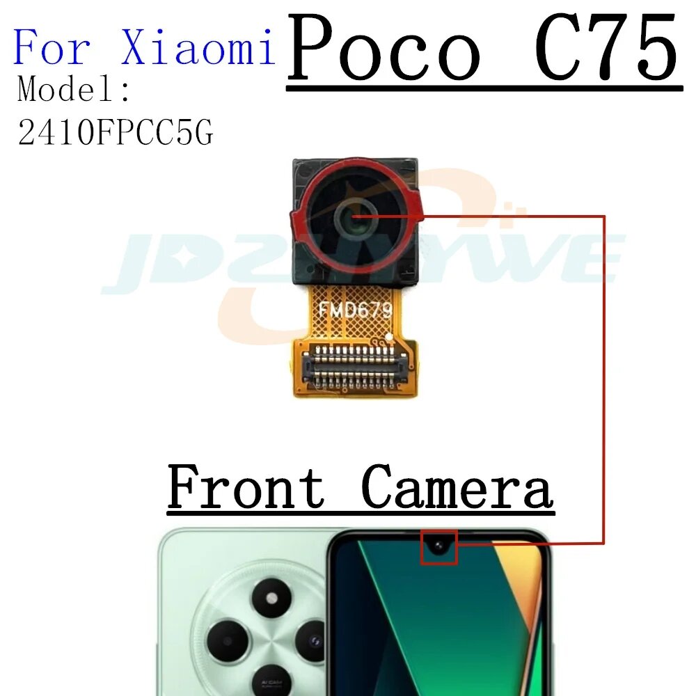 Передняя задняя камера для Xiaomi Poco C75 C65, фронтальная камера для селфи, широкая задняя часть, основная камера, детали модального гибкого кабеля Poco C75 Front