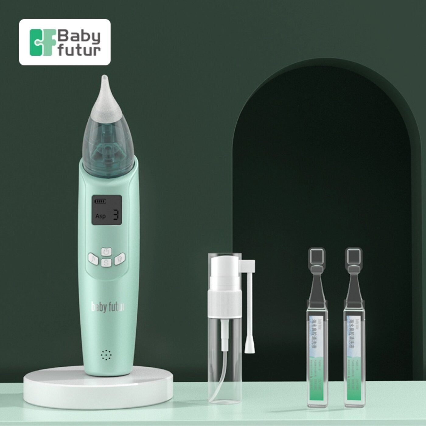 Электрический назальный аспиратор babyfutur, зеленый, специально для новорожденных и грудничков, бытовой