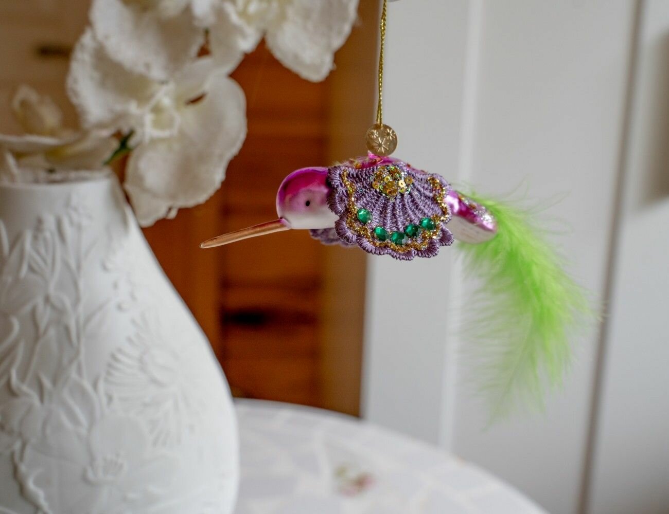 Ёлочная игрушка леди колибри, стекло, фиолетовая, 9.5 см, Kaemingk 123393